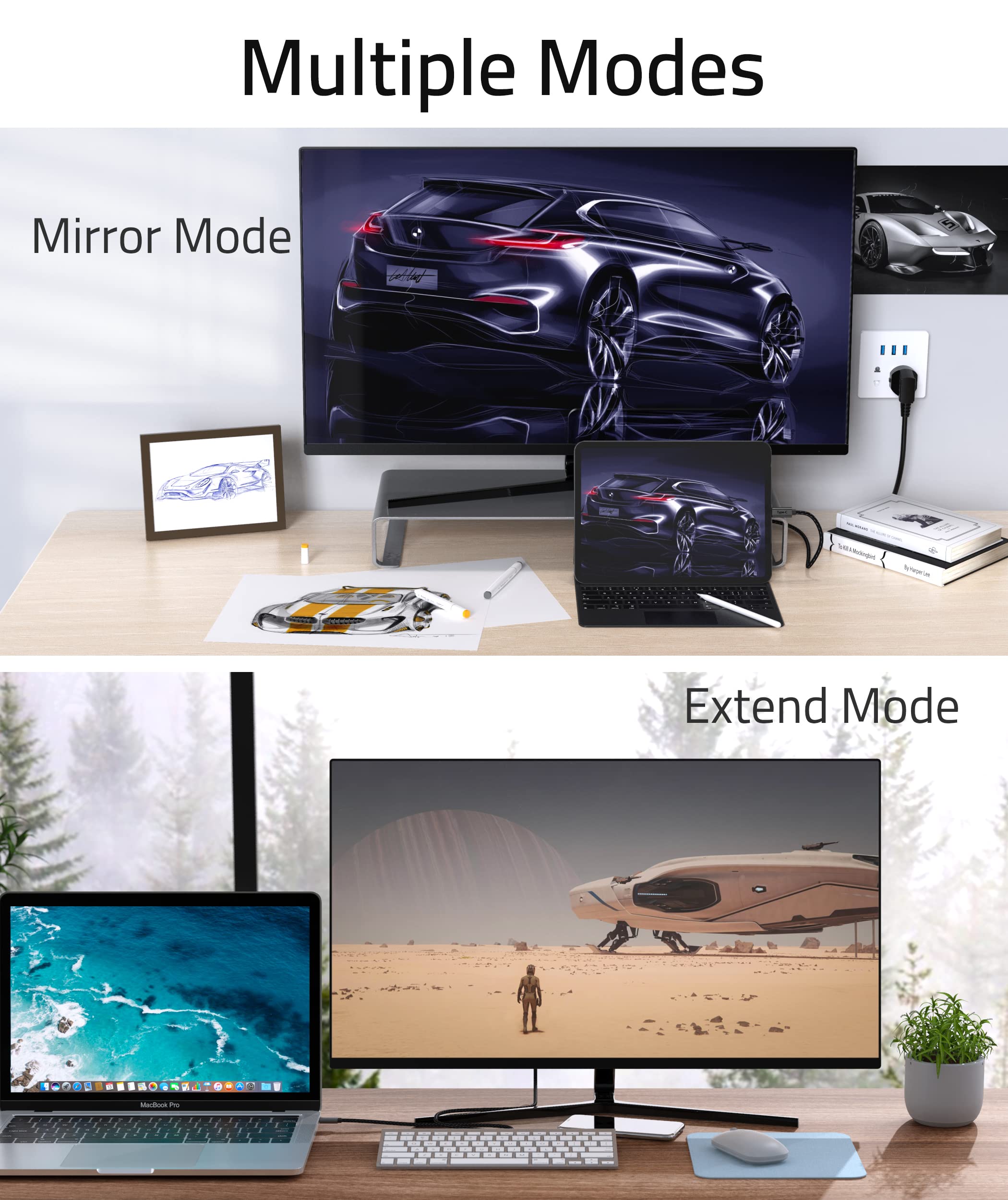 USB C to HDMI Cable 4K, USB-C Thunderbolt 3 Compatible to HDMI Cable Compatible with MacBook Pro 2020, MacBook Air, iPad Mini 6, Surface Pro 8/X Go Studio, iPad Air Pro, iMac 2021 and More- 6 feet