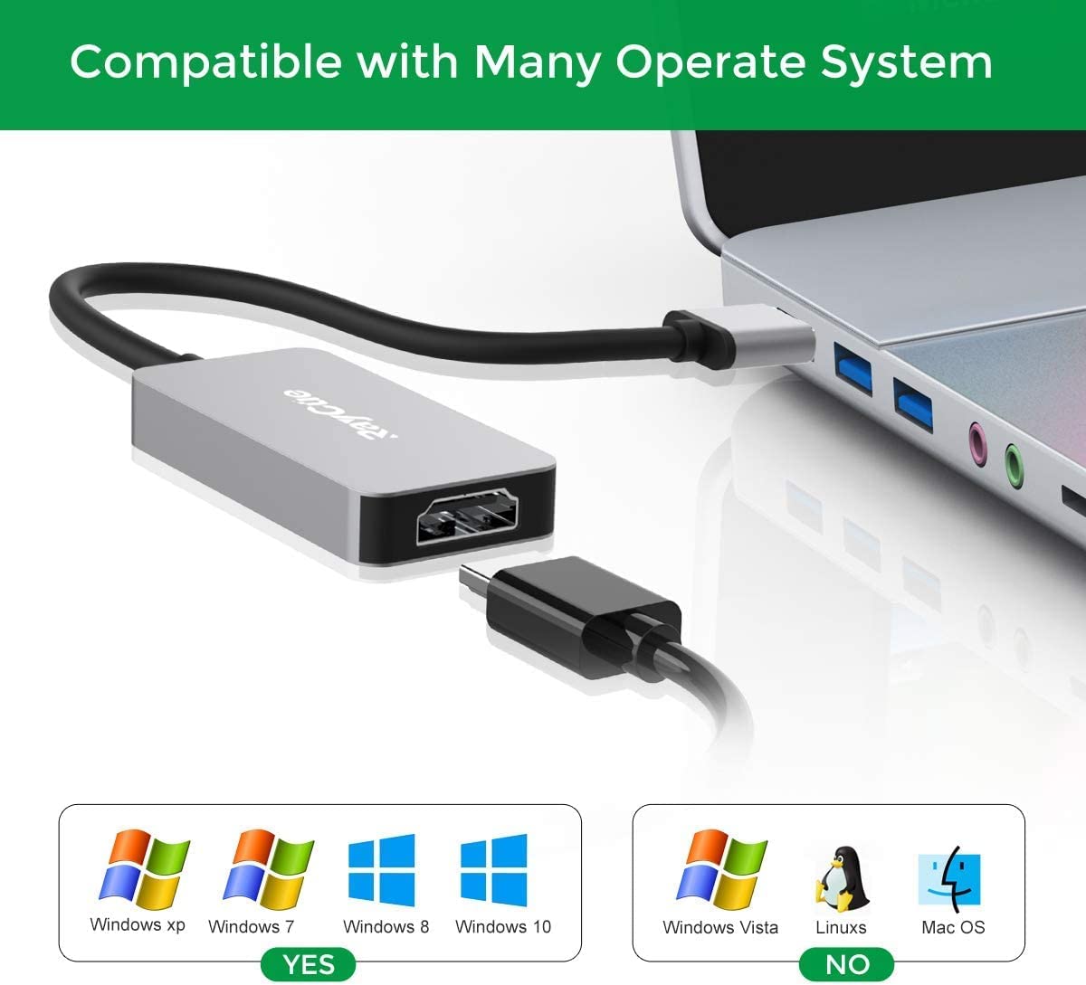 USB to HDMI Adapter, HD Audio Video Cable Converter, USB 3.0 to HDMI for Multiple Monitors 1080P, Compatible with Windows XP/10/8.1/8/7 (Not Support Mac, Linux, Vista, Chrome (Gray)