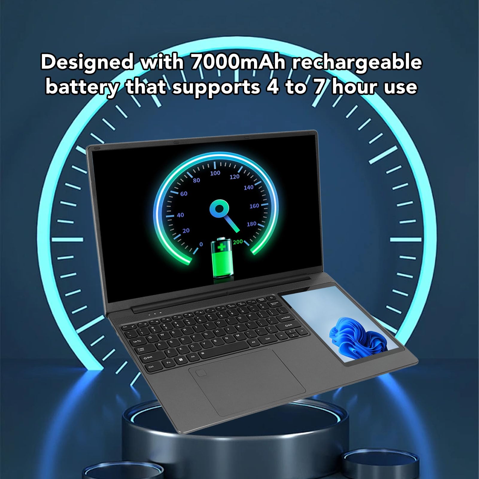 Zopsc 15.6in UHD Double Screen Laptop for Win 11, 7in Touchscreen Laptop Computer with Camera, 16GB RAM, 2.9GHz Quad Core 7000mAh. 100‑240V (16+512G US Plug)