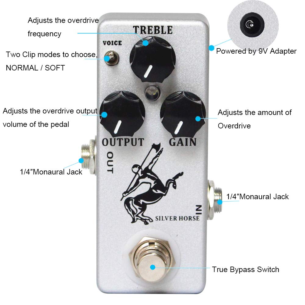 YMUZE Moskyaudio Mini Silver Horse Effect Pedal Overdrive Pedal for Electric Guitar