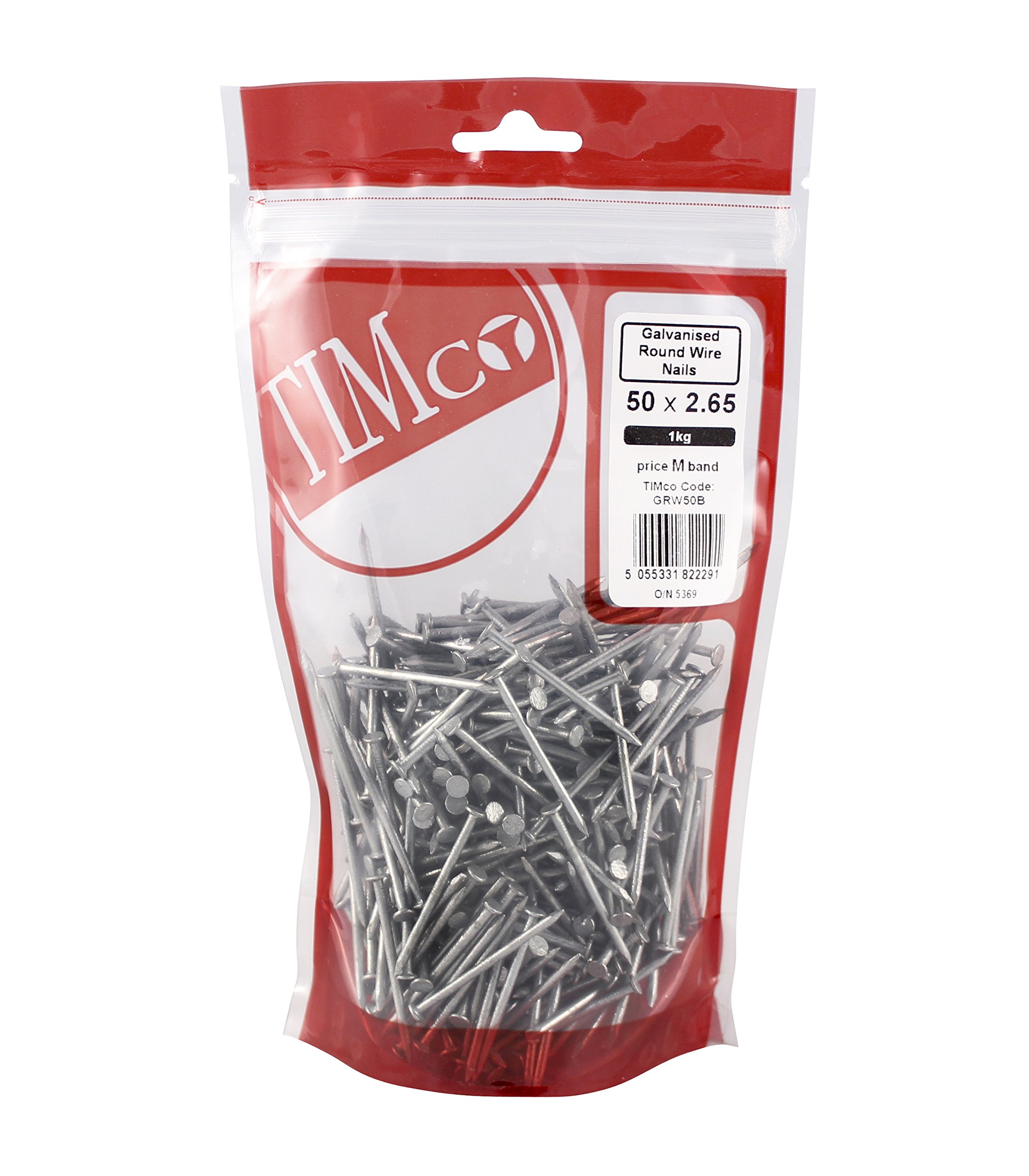TimCo GRW65B Galvanized Bag Round Wire Nail-Galvanised 1kg, 65 x 3.35, Silver