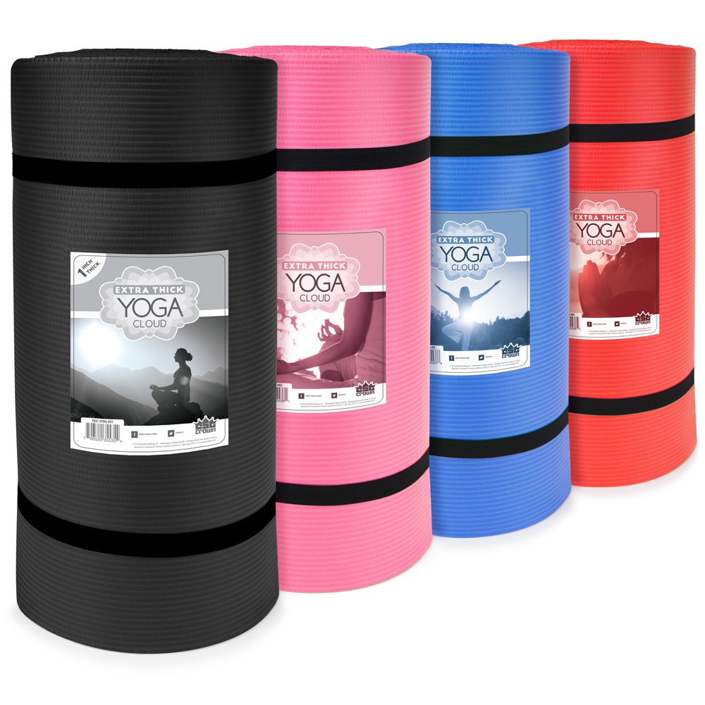 Yoga Cloud 4-pack - 1" Extra Thick Fitness Mats with Shoulder Strap - Soft Non Slip Exercise Pad for Pilates, Stretching, Gym Classes, Home Workout, Camping, Physical Therapy & Joint Relief (Mixed)