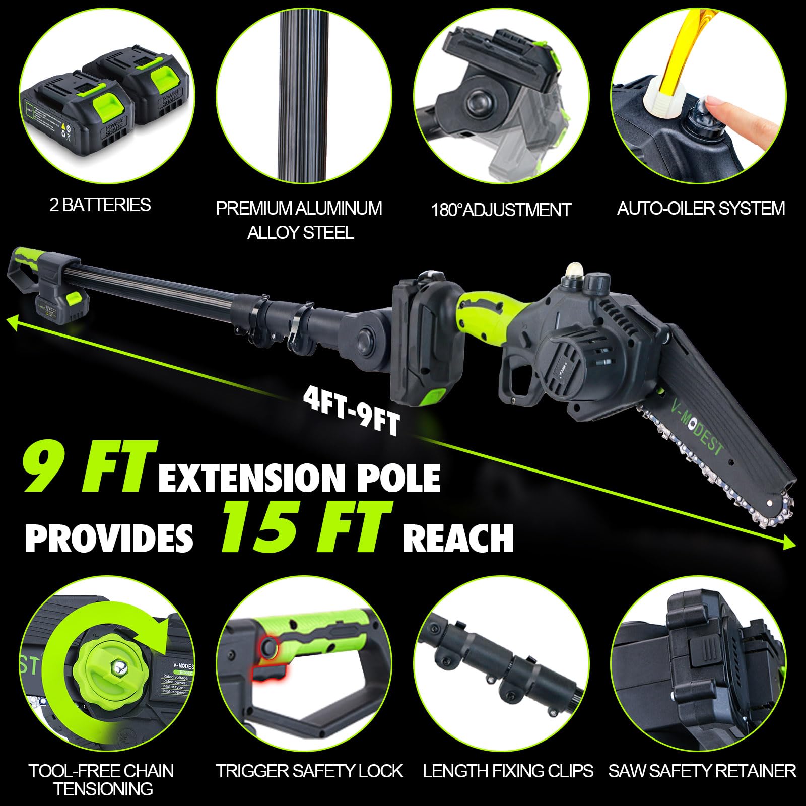 V-MODEST Mini Chainsaw Cordless 6 in. with Automatic Oiler Security Lock Low-kickback, Battery Powered Small Handheld Electric Chain Saw Left or Right Handed Use, for Branches Pruning Wood Cutting 21V