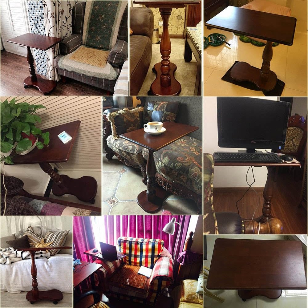 VERDDE C-Shaped End Table, Wood Tray Table with Wheel, Small Side Table for Couch, Tray Table for Sofa, Living Room, Bedroom, Bedside, Natural Wood