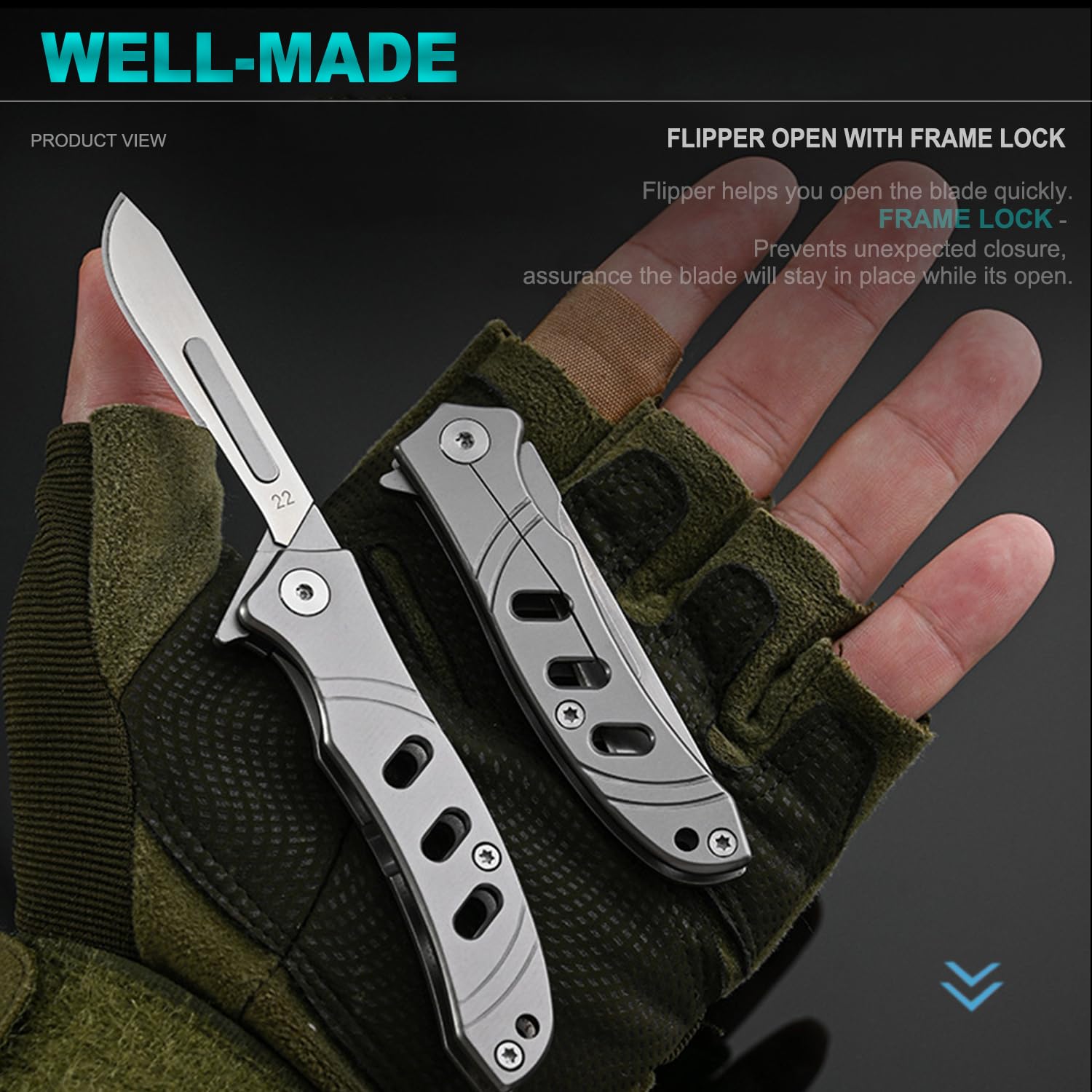 VIFUNCO Folding Scalpel Knife, Pocket Knife for Men, Small Keychain Knife, Razor Knives with 10pcs #22 Replaceable Blades, EDC Utility knife, Surgical Knives for Outdoor Skinning