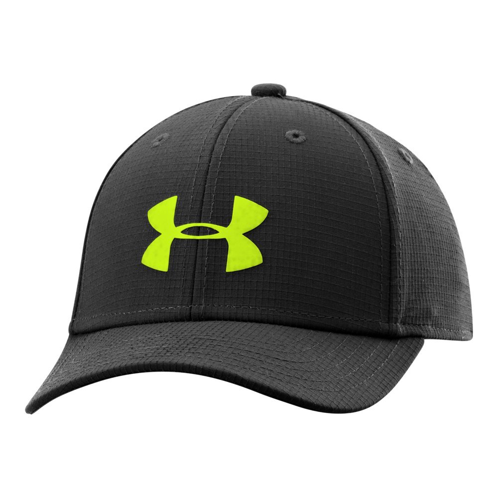 Under Armour Boys' Headline Stretch Fit Hat, Black /High-Vis Yellow, Youth Small/Medium