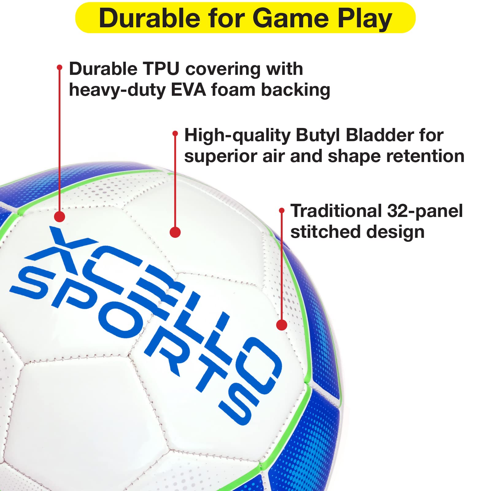 Xcello Sports Soccer Ball Premium Durable TPU Cover Official Match Size and Weight – 2 Pack with Pump (Available in Size 3, Size 4, and Size 5) (Size 5)