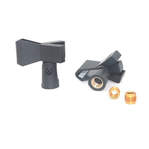 Weymic Stands Black Universal Handhold Butterfly Microphone Clip Holder 2-pack with 5/8" Male to 3/8" Female Nut Adapters for Handhold Microphone