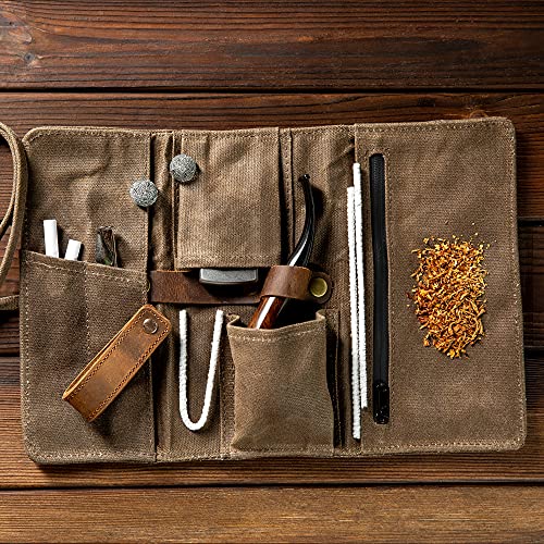 Whitluck's Tobacco Pipe with Waxed Canvas Pipe Roll, Handmade Wood Smoking Pipe with Ultimate Beginner Guide E-Book, Travel Tobacco Pouch - Smoking Gift Set and Accessories