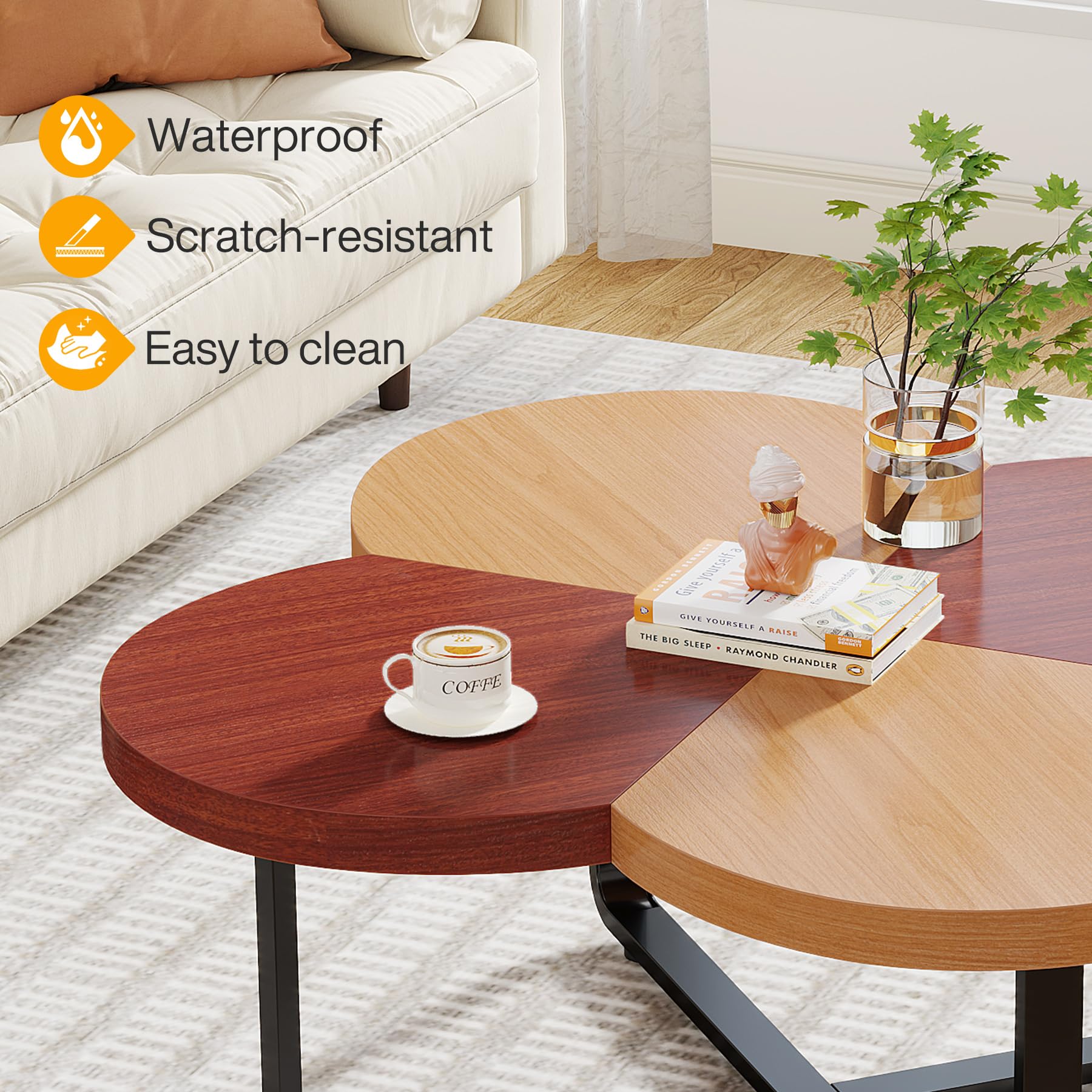 Tribesigns 35-Inch Double-Tone Coffee Table, Vintage Large Center Table for Living Room, Tea, Coffee, Small Spaces, Lucky Clover Shaped