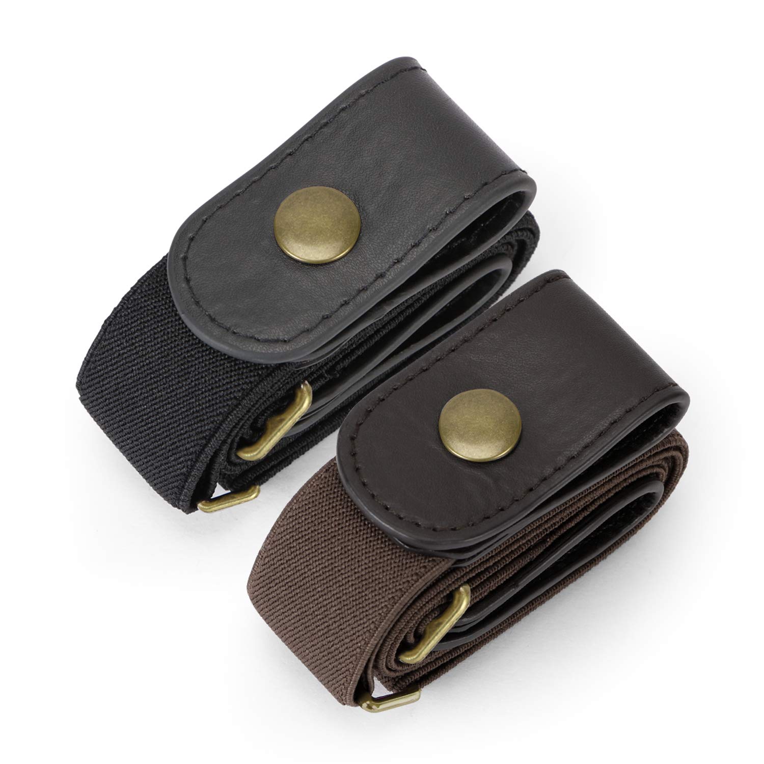 WHIPPY 2 Pack Buckle Free Comfortable Elastic Belt for Women or Men, Buckle-less No Bulge No Hassle Invisible Belts (Black Coffee, Fit Pants Size 32-48 Inches)