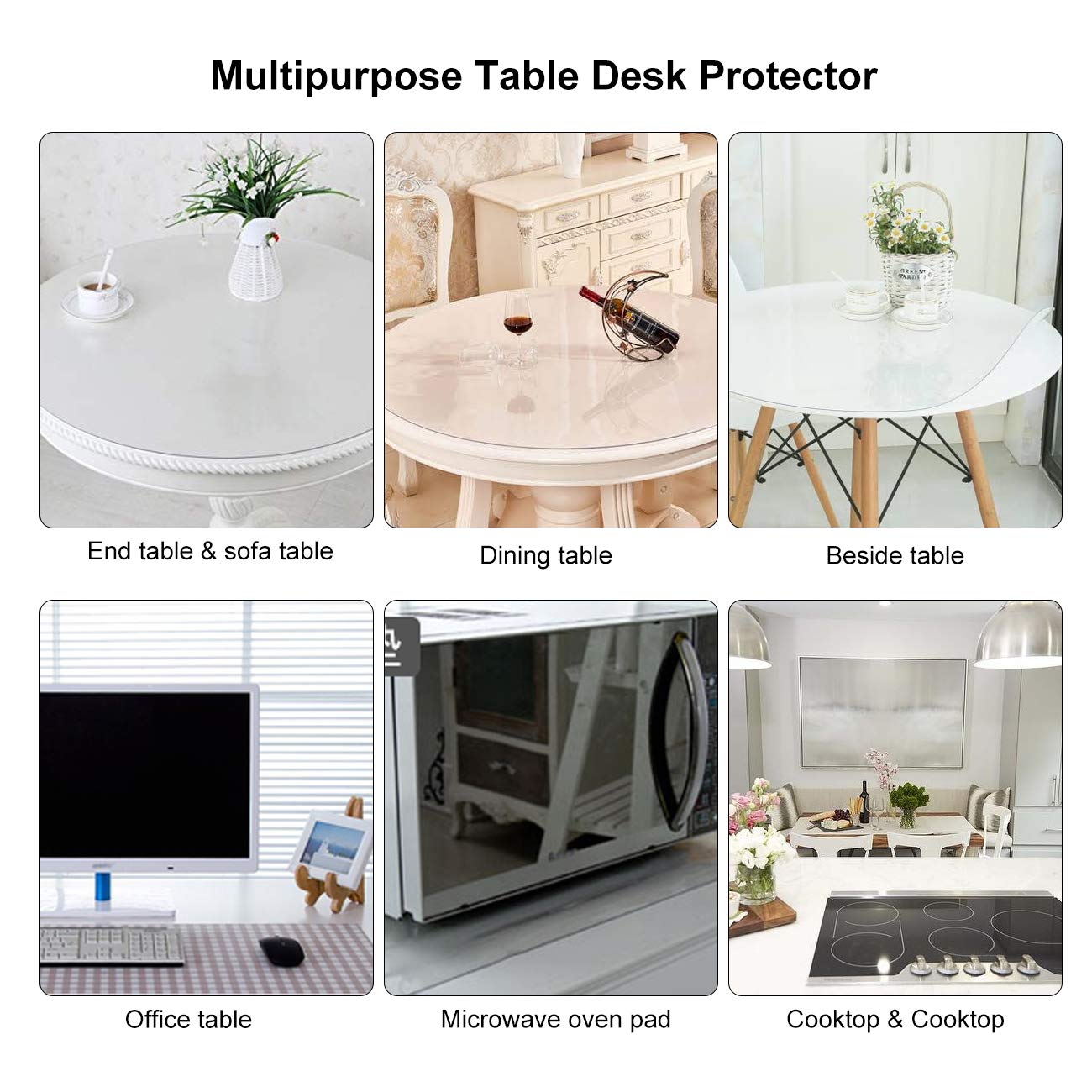 WICHEMI 42" inch Round Clear Table Cover Protector Soft PVC Transparent Tablecloth Waterproof Oil Proof Kitchen Dining Table Cloth for Kitchen, Coffee Table, Writing Desk (2.0mm Thick)
