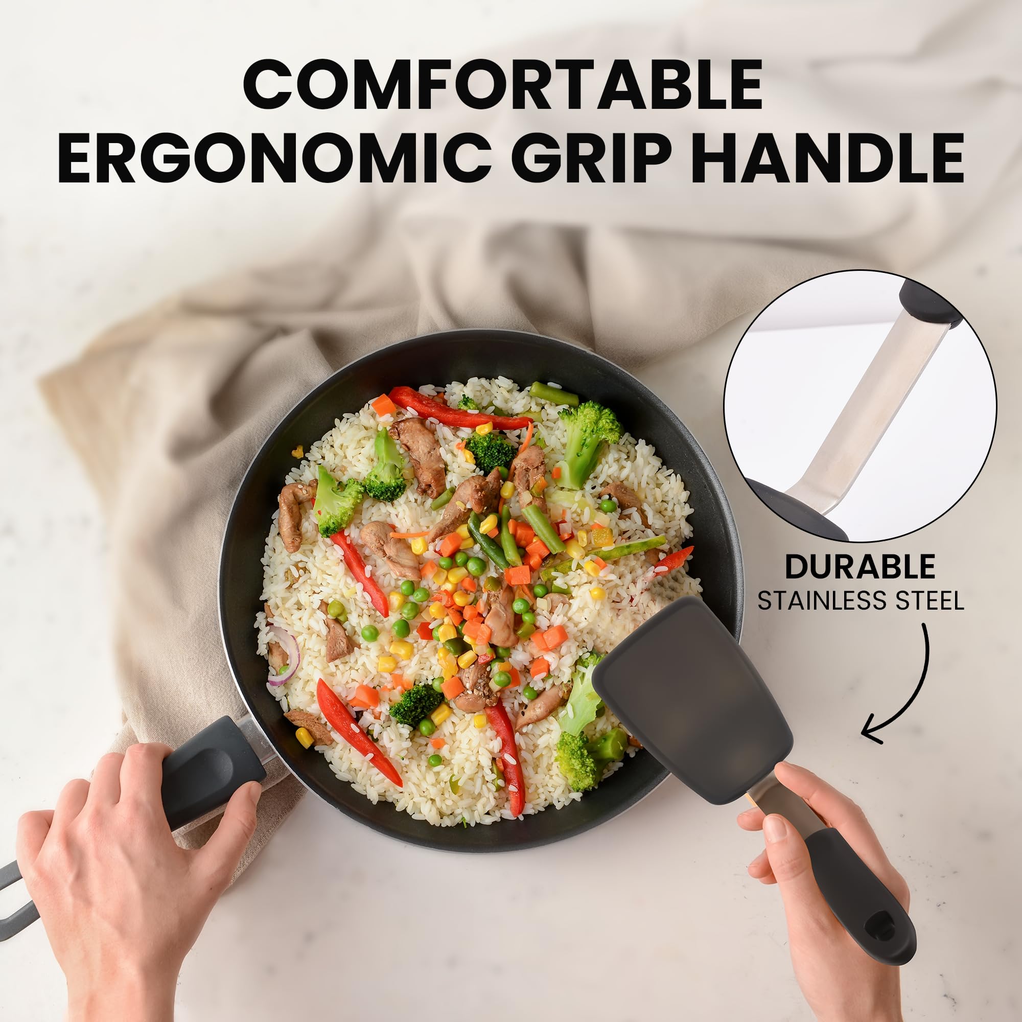 Zulay 6-Piece Utensils Set With Holder - Non Stick Nylon Kitchen Utensil Set With Rotating Stand - Complete Heat Resistant Spatula Cooking Utensils Set With Holder & Weighted Handle For Kitchen