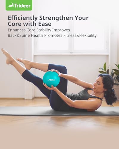 Trideer Pilates Ball 9 Inch Core Ball, Small Exercise Ball with Exercise Guide Barre Ball Mini Yoga Ball for Pilates, Yoga, Core Training, Physical Therapy, Balance, Stability, Stretching (Turkis)