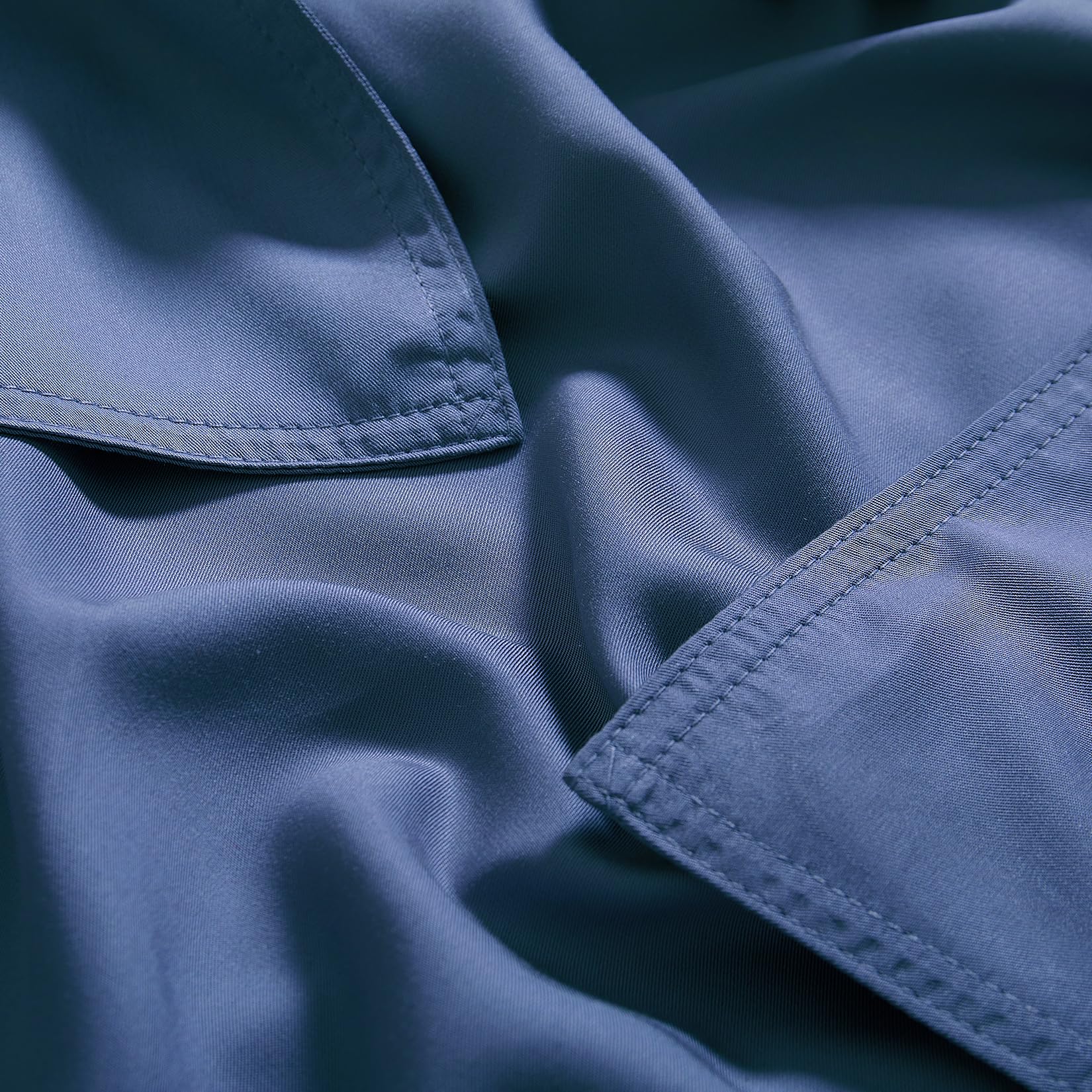 WODFAMY Cooling Breathable Rayon Full Size Bed Sheets Set 225 Thread Count Super Silky Soft Bedding Sheet Sets with 16 Inch Deep Pocket, 4 Piece Grey Blue