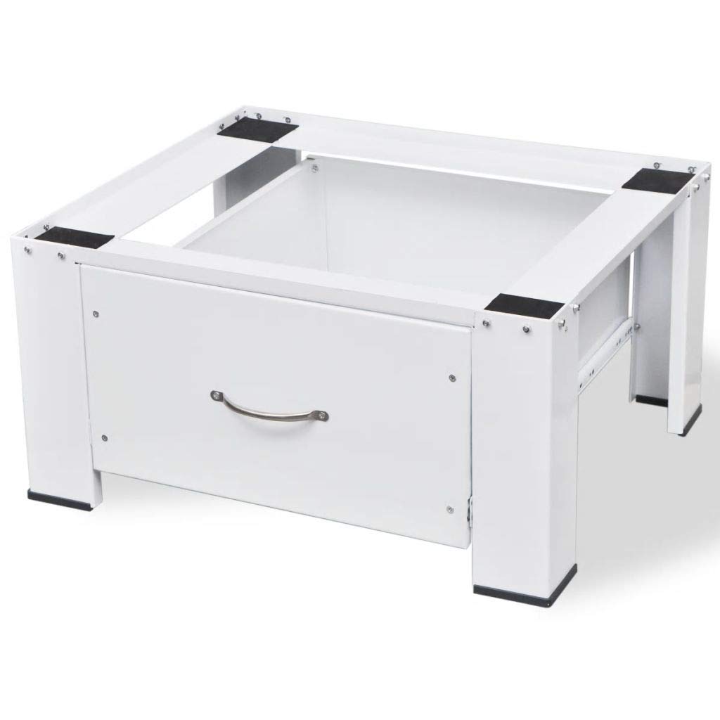 vidaXL Washing Machine Pedestal with Storage Drawer Adjustable Height Dryer Mini Refrigerator Cabinet Stand for Refrigerator Dryer Washer Cabinet,White