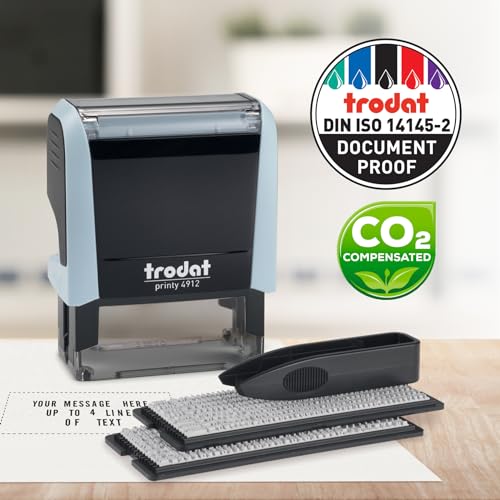 Trodat Printy 4912 Self Inking Pastel Blue Do it Yourself (DIY) 4 line Personalized Custom Message or Address Stamp kit with Black Ink, Impression Size: 3/4” x 1-7/8” inch