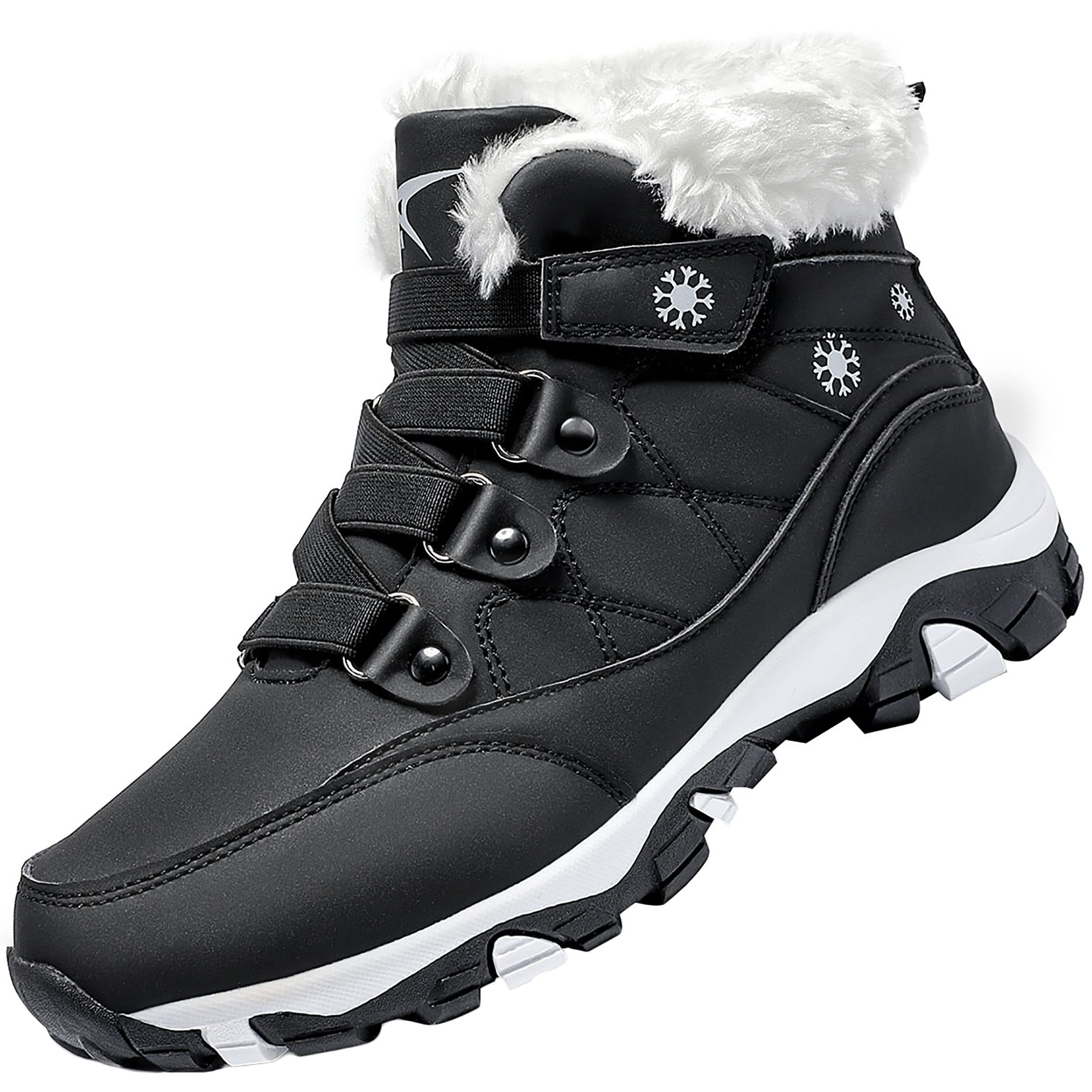 VITIKE Women's Winter Boots Snow Ankle Booties Waterproof Comfortable Outdoor Hiking Ladies Warm Fur Lined Booties Shoes Black, Size 8