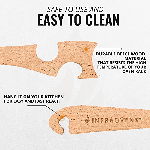 Wooden Oven Rack Puller Stick, Push Pull Tool with Longer Handle Ideal for Kitchen Oven, Toaster Oven, Air Fryer, Convection Oven and Small Kitchen Appliances by INFRAOVENS