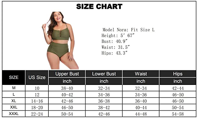 Yomoko Women's Plus Size High Waist Bandage Bikini Sets Chic Swimsuit Retro Bathing Suit L ArmyGreen