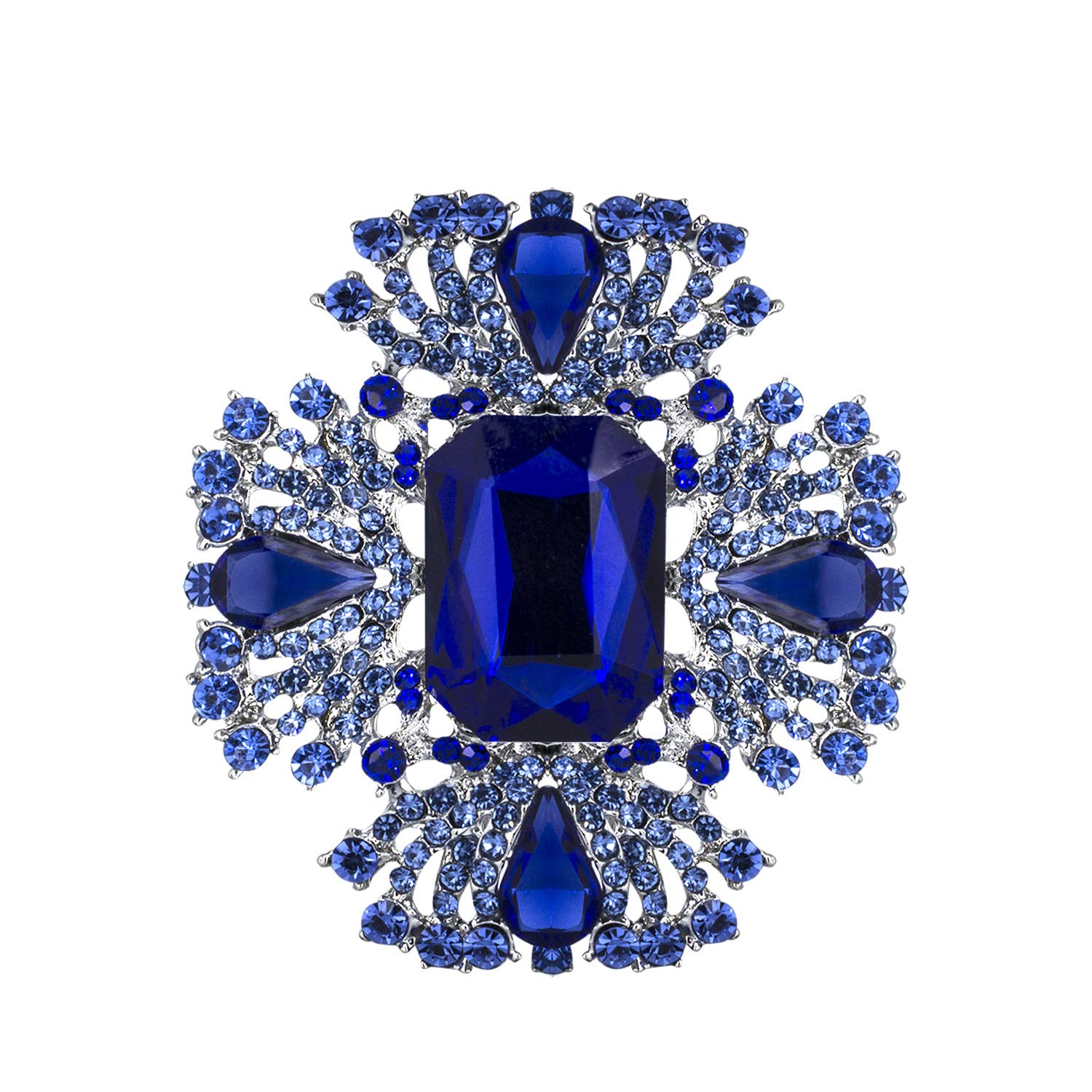 YOQUCOL Vintage Blue Austrian Crystal Rhinestone Brooch Pin Elegant Jewelry For Women