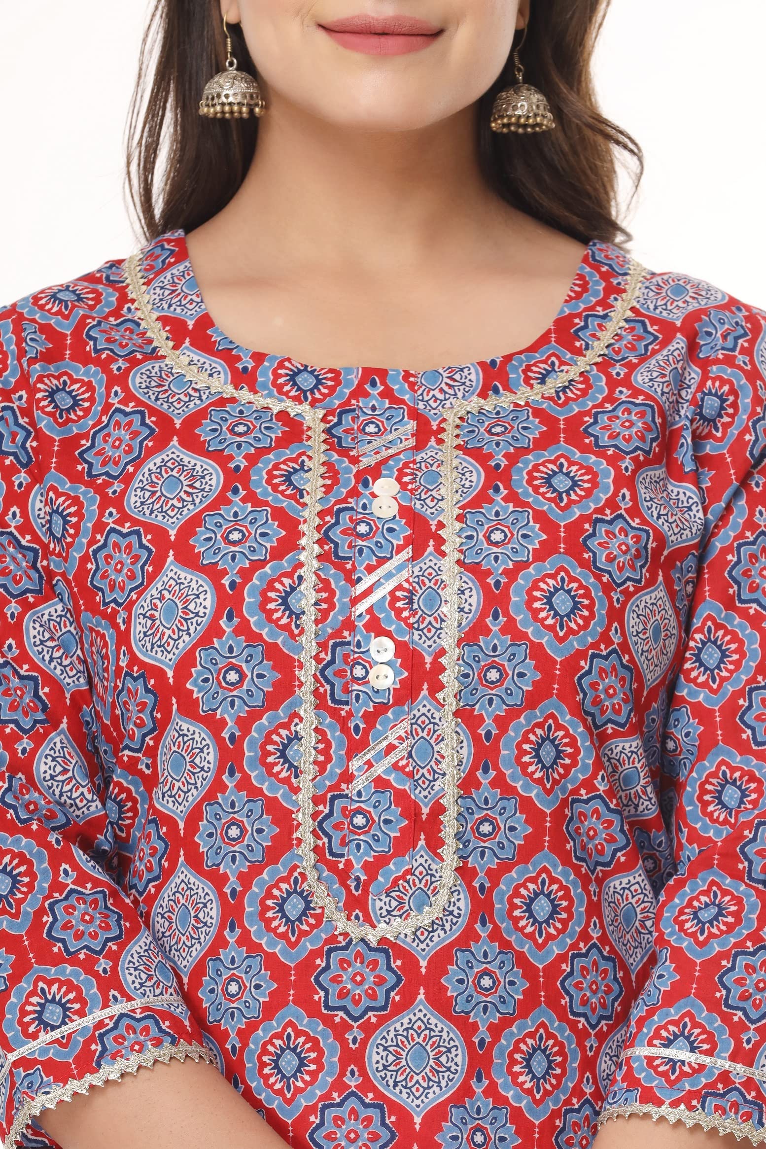 Vihaan Impex Indian Kurti Set with White Pant for Women Red