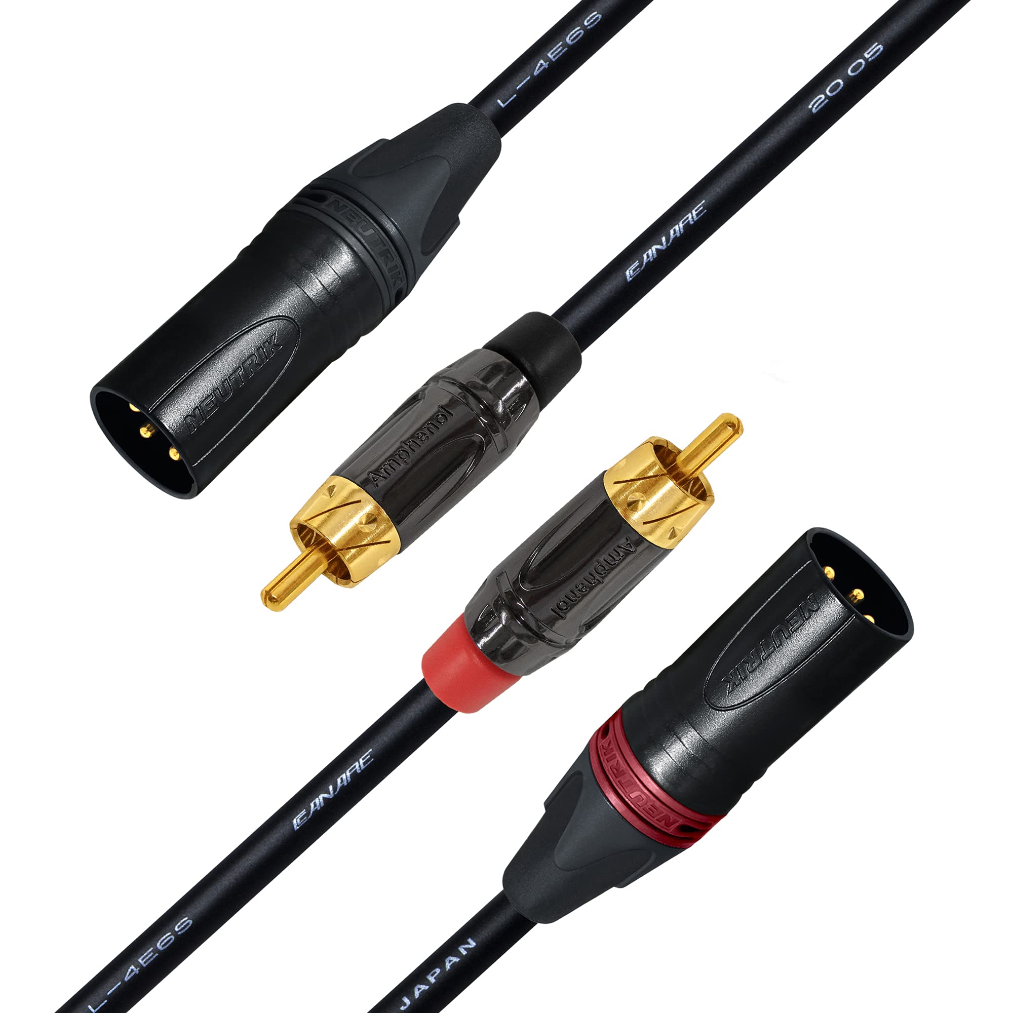 WORLDS BEST CABLES 1 Foot - RCA to XLR (Male) Cable Pair - Canare L-4E6S Star-Quad Audio Interconnect Cable & Amphenol ACPL RCA & Neutrik Male XLR Gold Plugs - CUSTOM MADE