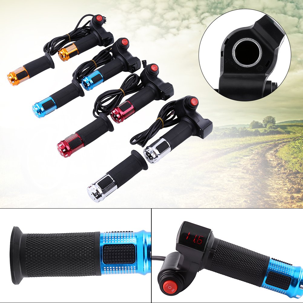 Yosoo 3 Gears Speed Switch Bike Grips Cover with Led Display Sn Accelerator Handle for Electric ycle (Gold&Black) Electric Thumb Throttle 3 Speed Throttle Grip for Electric Bikes