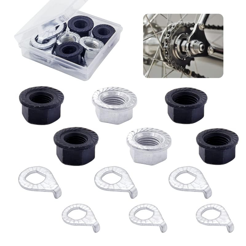 YINARONG Bicycle Hub Flanged Axle Nut and Safety Washer Kit, 3 Size for Front and Back Bike Wheel