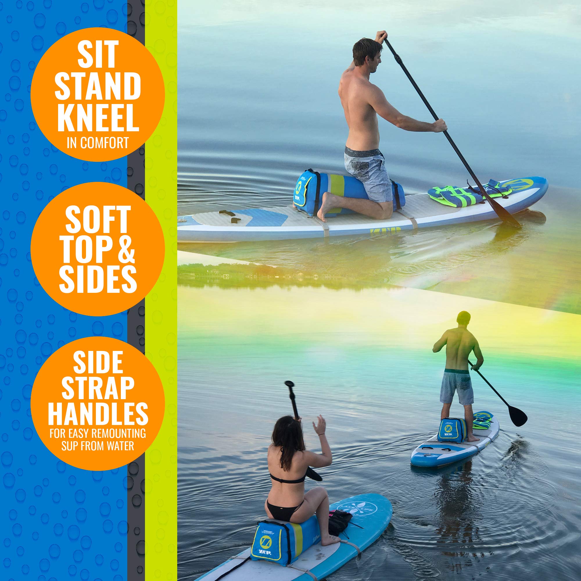 ZUP PaddleMORE Inflatable Stand-Up Paddleboard Seat, 12" x 12" x 30", Blue/Yellow (Paddleboard not Included)