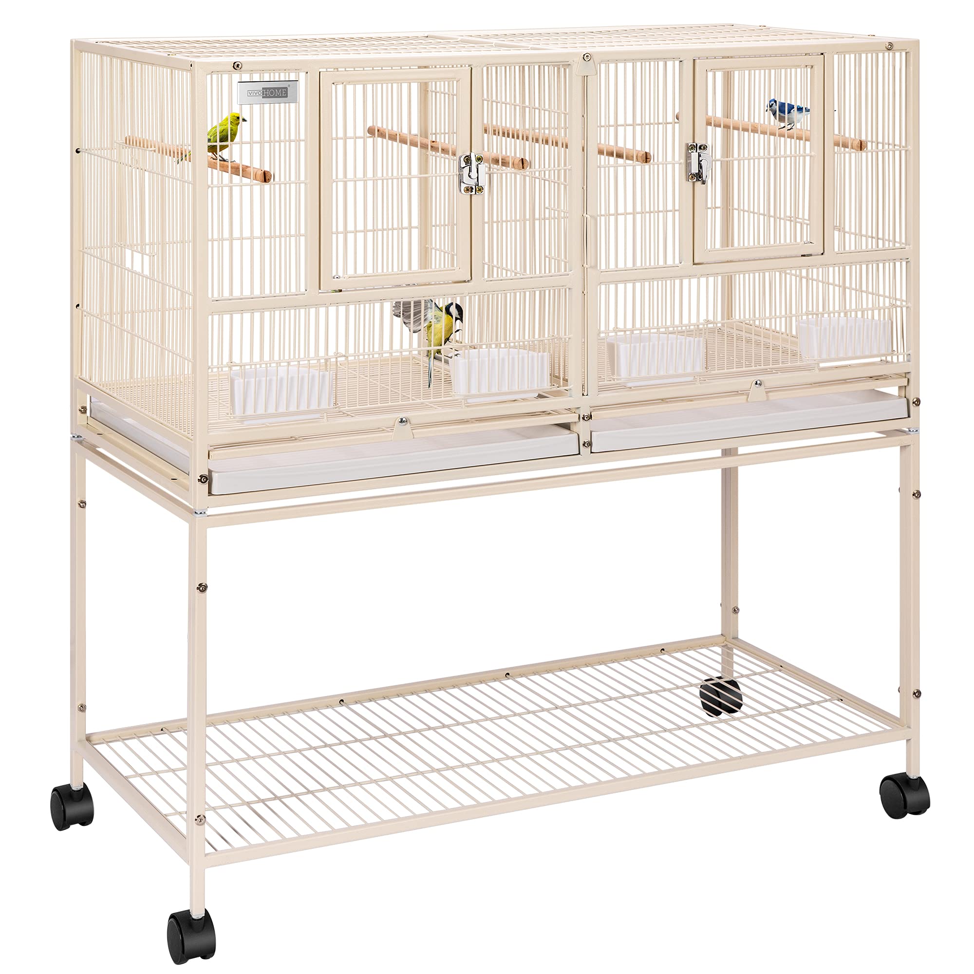 VIVOHOME 41.5 Inch Stackable Divided Breeding Iron Bird Cage Parakeet House with Rolling Stand for Canaries Cockatiels Lovebirds Finches Budgies Small Parrots