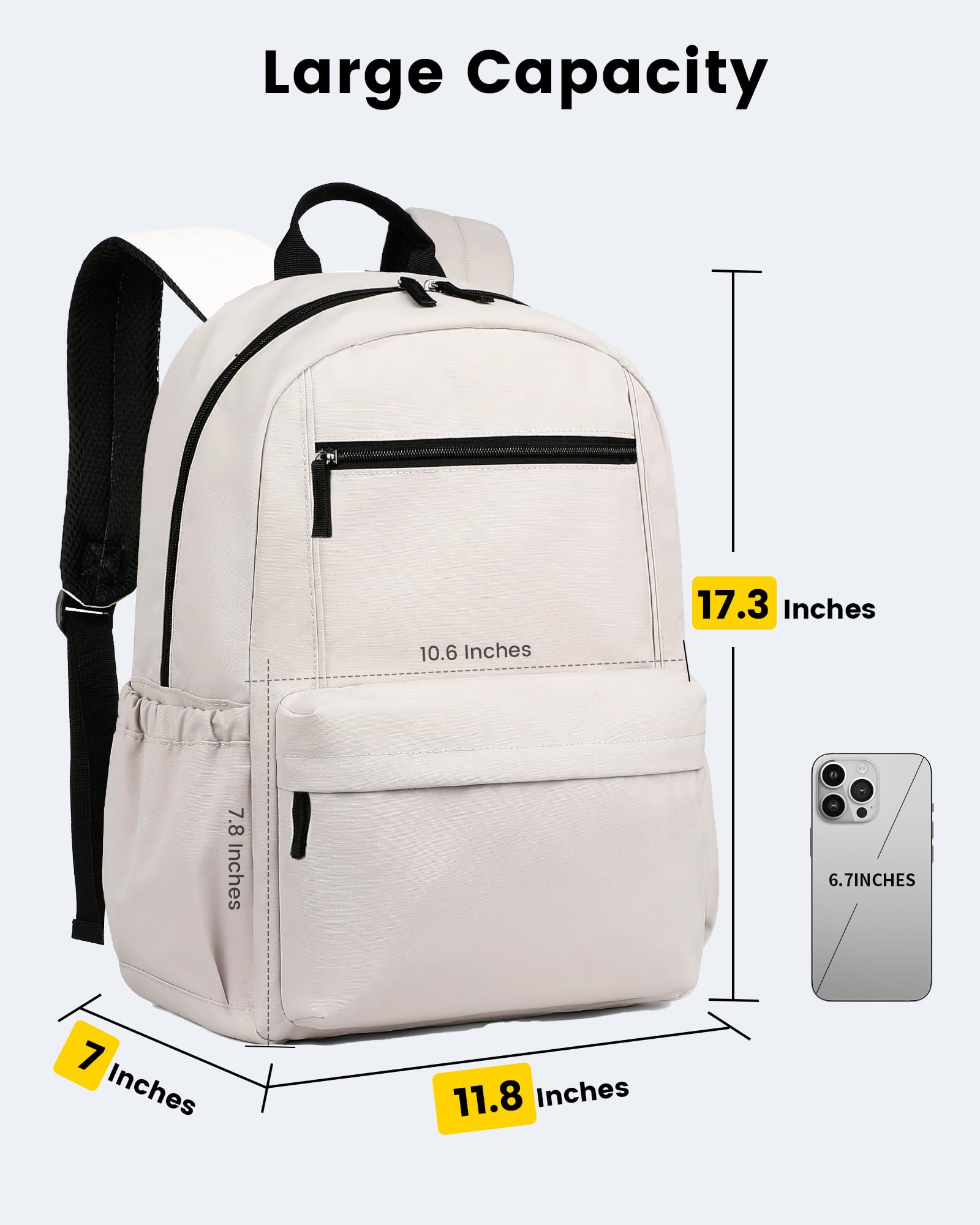 Vorspack Backpack for Men and Women - Lightweight Backpack Classical Basic Bookbag with Multi-pockets Casual Daypack for College Workplace Travel - Beige