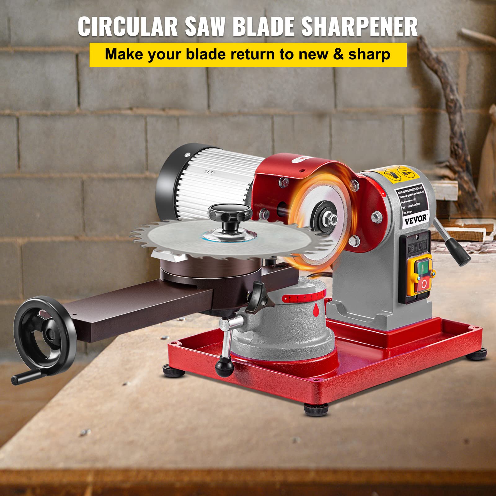 VEVOR Round Circular Saw Blade Grinder Machine 110V 370W Rotary Angle Mill Sharpener 125mm Electric Saw Blade Sharpener Machine for Sharpening Carbide Tipped Saw Blades (W/Water Tank)