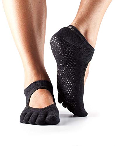 toesox Women's Bella Full Toe Grip Non-Slip for Yoga, Pilates, Barre, Ballet Toe Socks, Small, Black