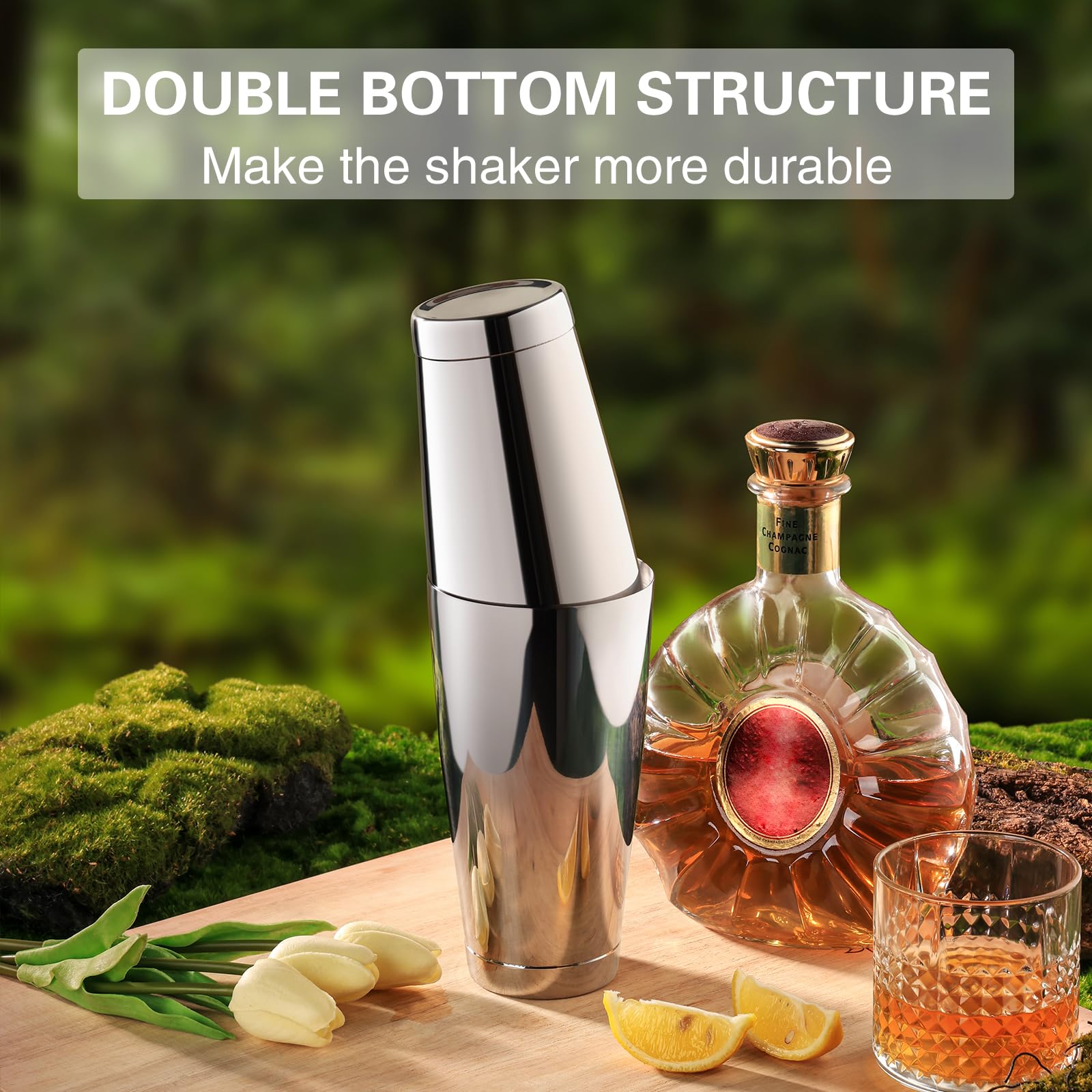 WOTOR Boston Cocktail Shaker Set, 18 oz & 28 oz Stainless Steel Weighted Shaker Tins, Metal Martini Shaker Drink Mixer for Bartending, professional Bar Tools for Bartender (Sliver)