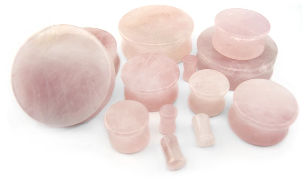 Urban Body Jewelry 1 Pair of 3/4" Gauge (19mm) Rose Quartz Stone Plugs - Double Flare