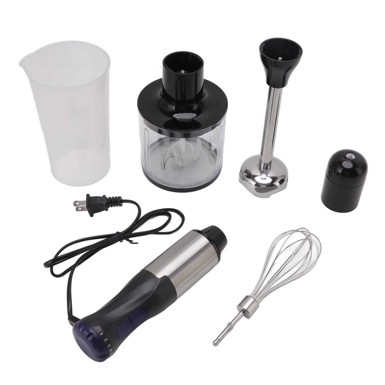 VTOSEN 4 In 1 Multifunctional Hand Blender Stainless Steel Food Processor with Mixing Cup, Meat Grinding Bowl, and US Plug 110V, Versatile Handheld Blender