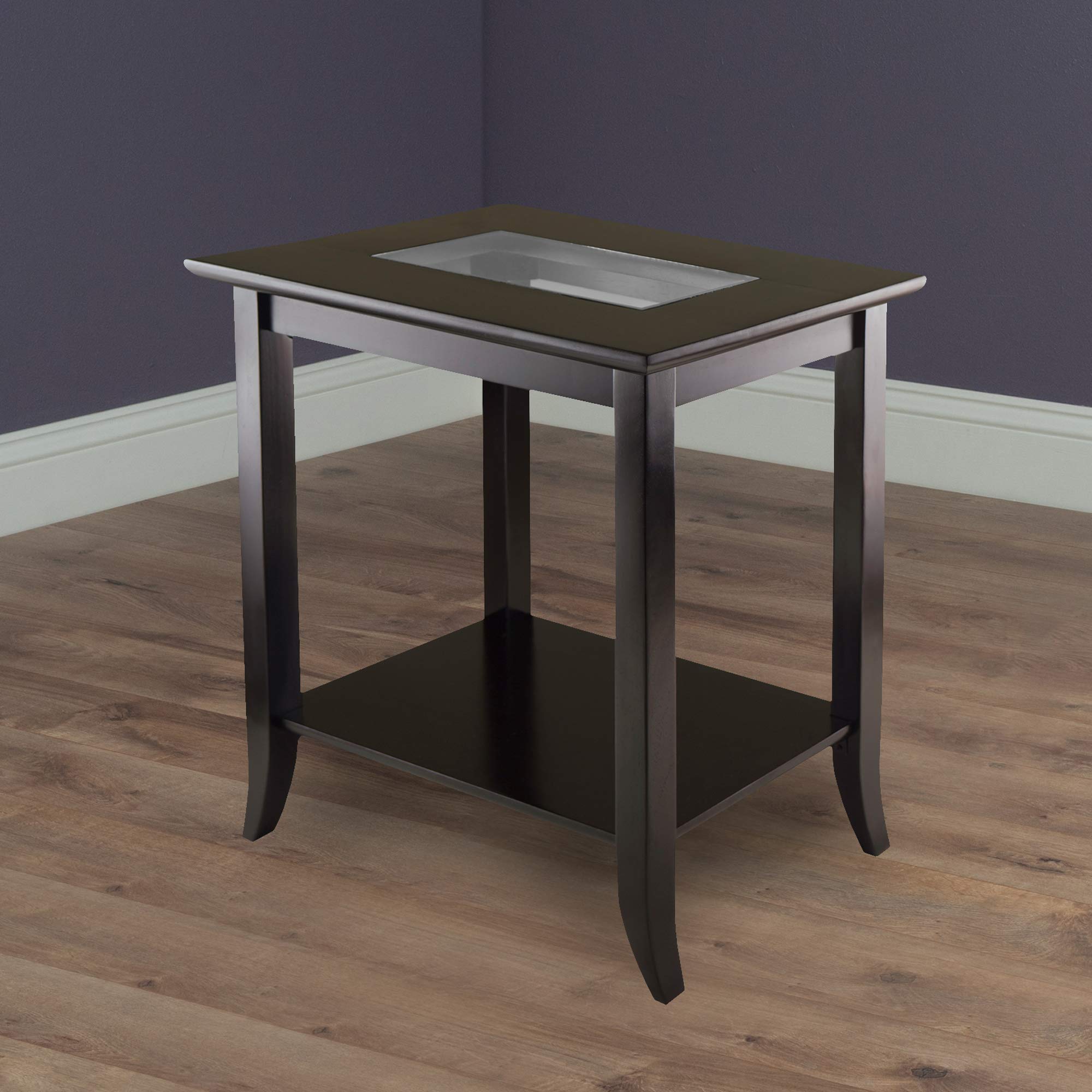 Winsome Genoa 25.04 x 23.94 x 16.3-Inch Composite Wood End Table With Glass Top, Dark Brown (92419)