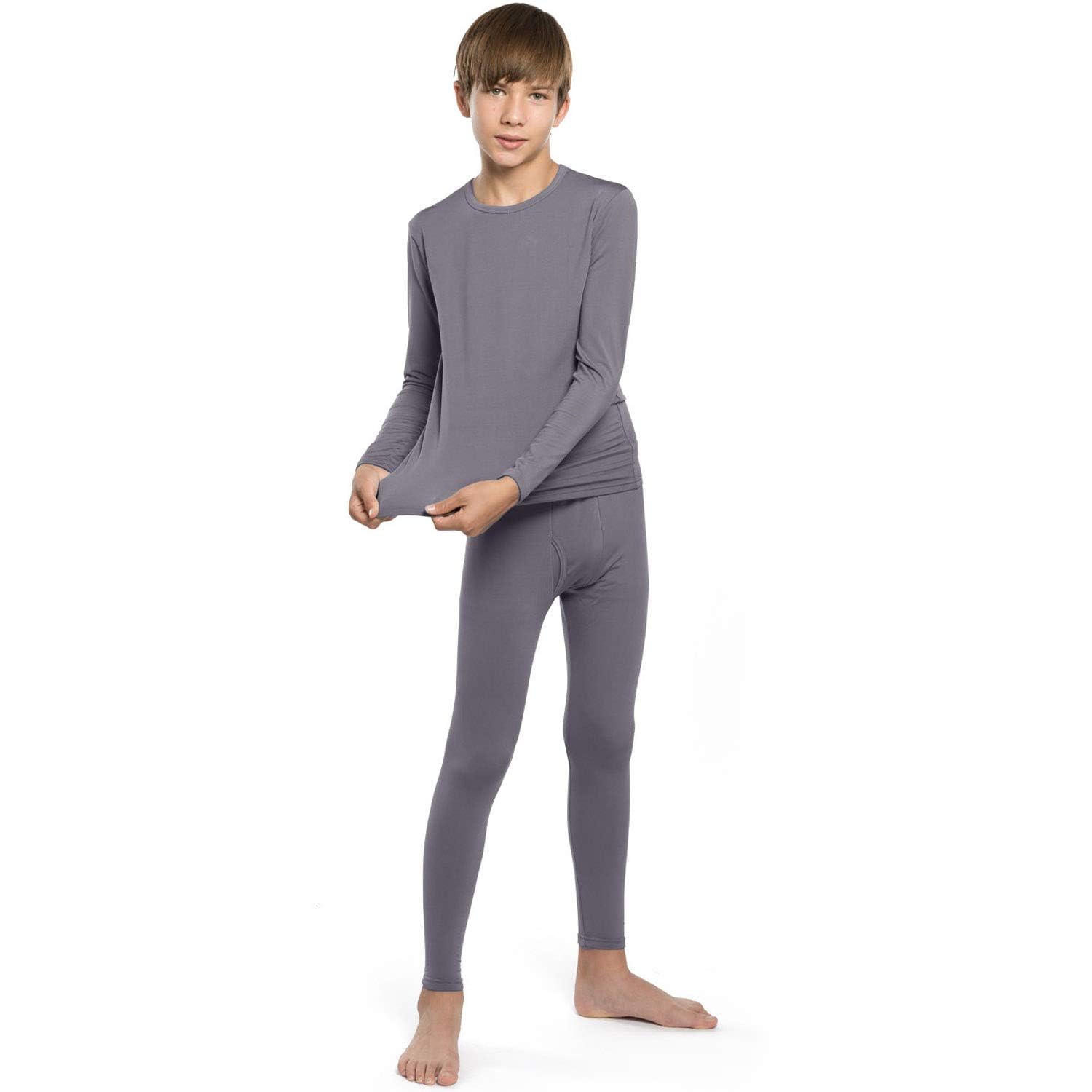 ViCherub Thermal Underwear Set for Boys Long Johns Fleece Lined Kids Base Layer Thermals Sets Boy Grey M