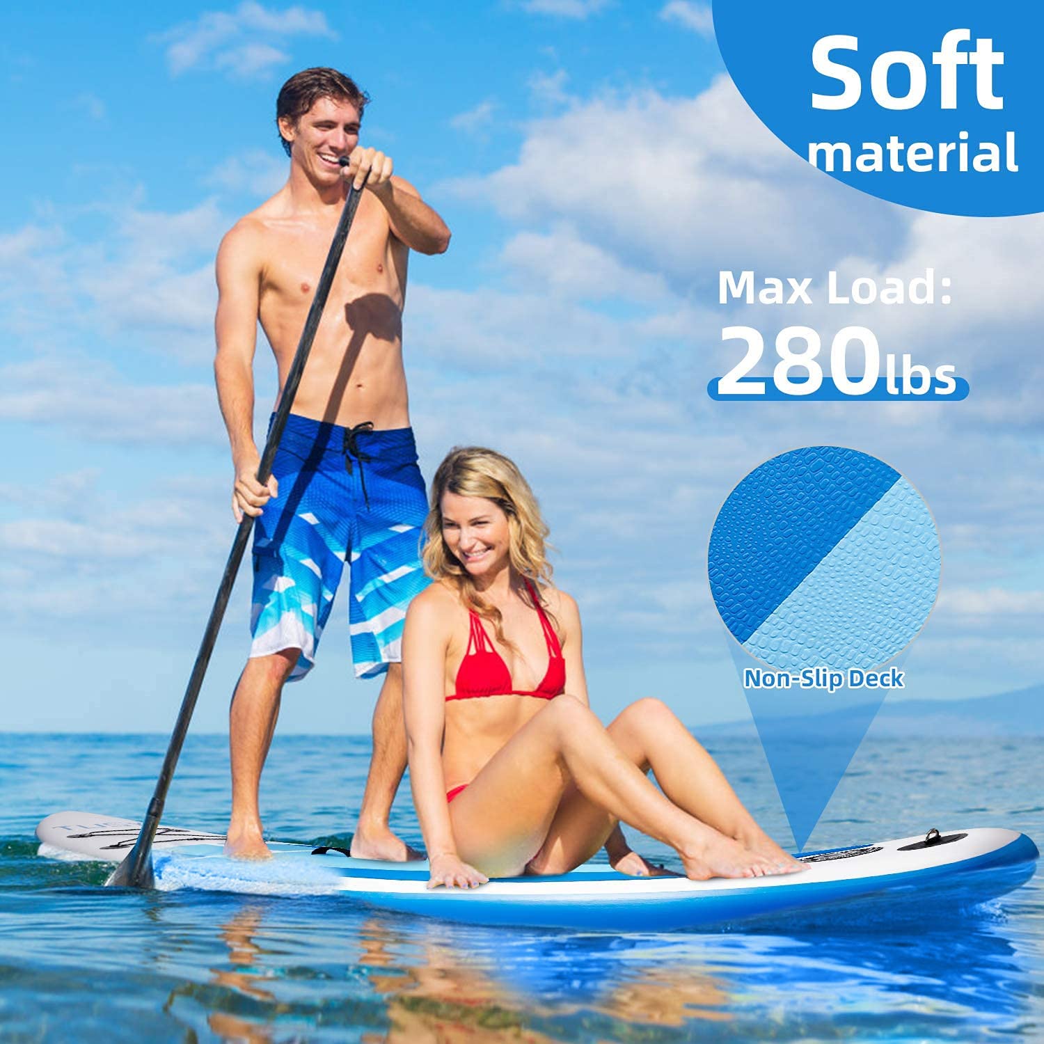 YTTDA Inflatable Stand Up Paddle Board,Stand Up Paddle Board with Carry Bag & Paddleboard Accessories Including SUP Paddle, Board Leash, Fin and Air Pump, Surfboard for Youth & Adult (Blue, 118)