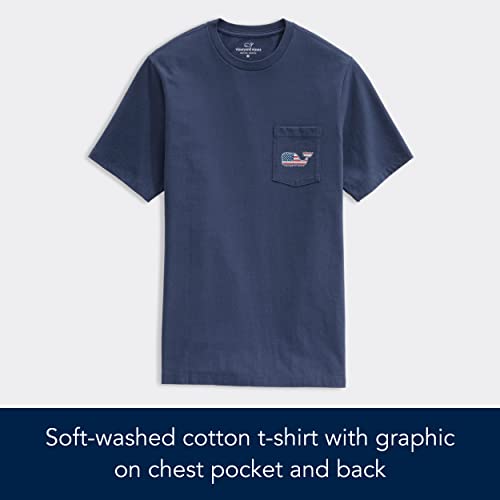 vineyard vines Men's Short Sleeve Vine Americana Whale Pocket T-Shirt, White Cap, Large