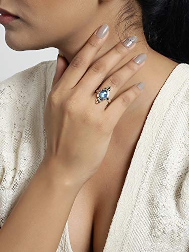 YoTreasure Labradorite Ring 925 Sterling Silver Brass Jewelry