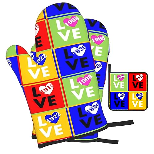 Zeta Phi Oven Mitts 3pcs Kitchen Accessory Kitchen Thickened Mittens Black Sorority Oven Mitt Surface Safe for Baking,Cooking,BBQ Potholders for Sorority Sisters
