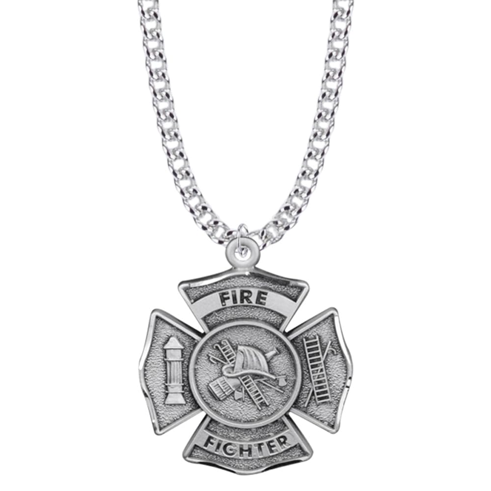 TrueFaithJewelry Sterling Silver St Florian Fire Fighter Shield Medal Patron Saint Pendant Necklace, 1 Inch