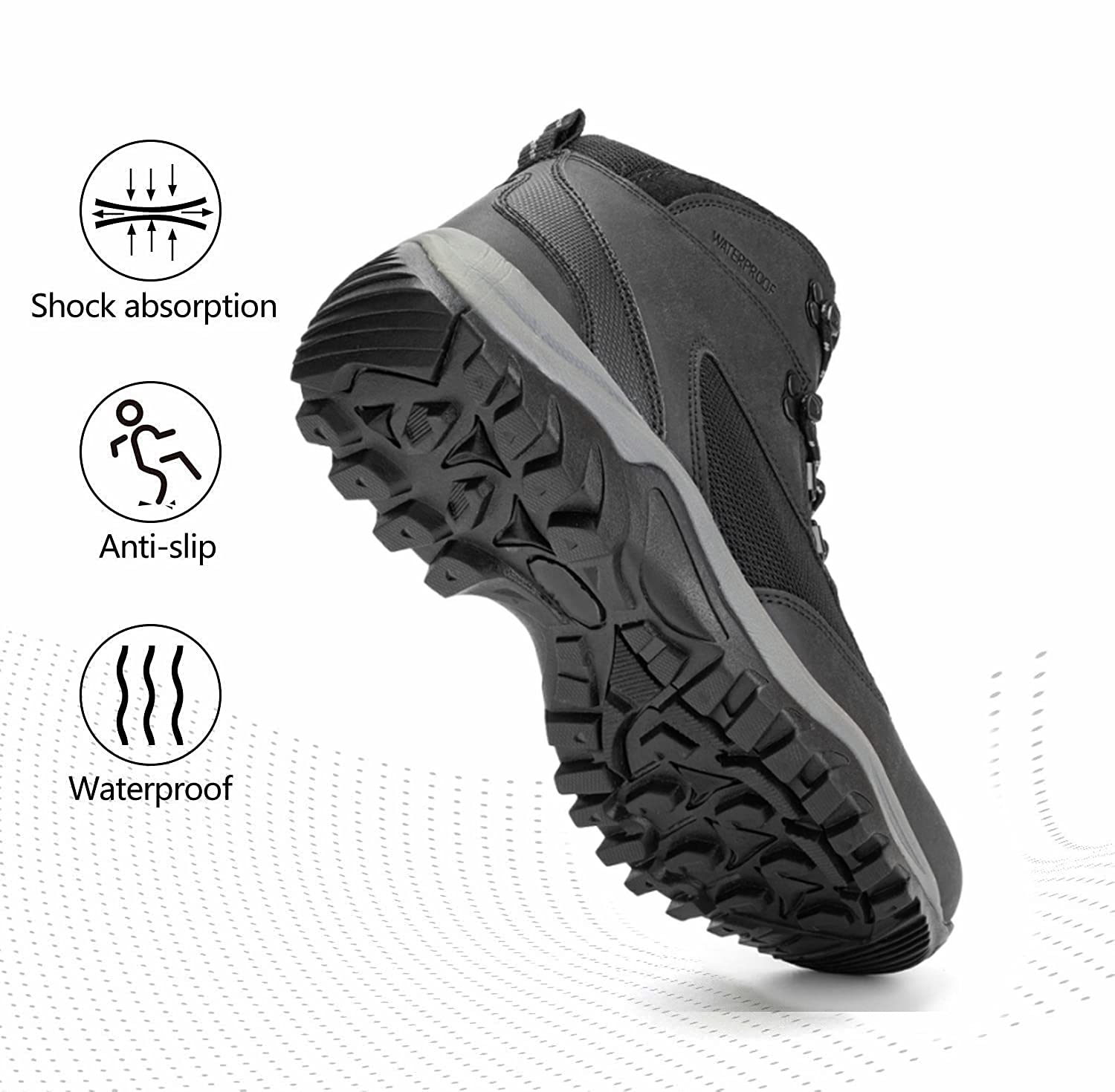 ZASEPY Men's Waterproof Hiking Boots Lightweight Non-Slip Outdoor Shoes Mid Top Ankle Arch Support Hiker Backpacking Trekking Work Boot
