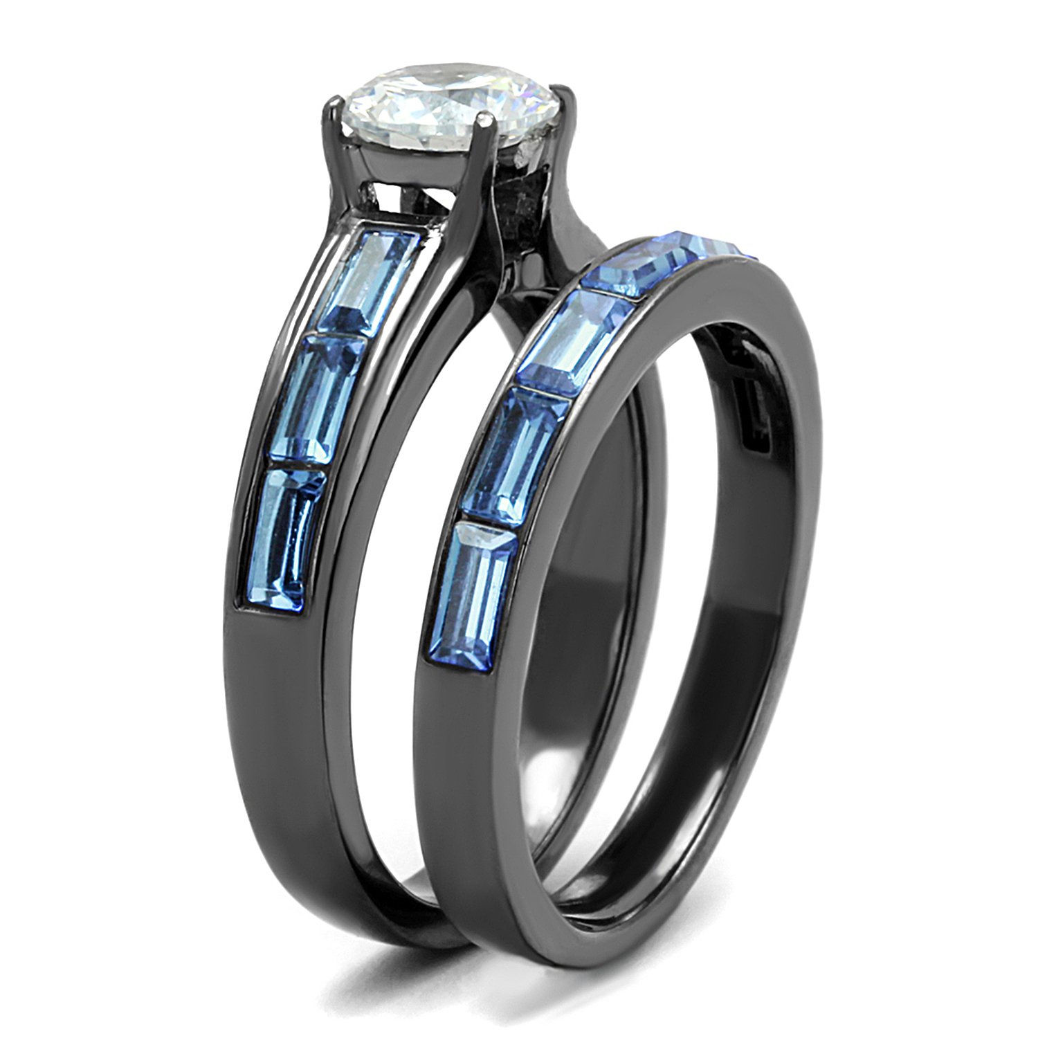 Women's 3.24 Carats Clear & Light Blue CZ Wedding Rings Set (9)