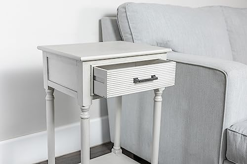 Winter Stone Finished Wooded End Table with Drawer and Storage Shelf, Easy No-Tool Assembly, Black Metal Handle, Smooth Wood Glides for Effortless Use. End Table Nightstand