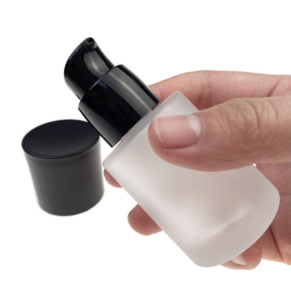 vipolish 2 Pcs 30ML 1OZ Upscale Empty Refillable Frosted Glass Pump Bottle Liquid Foundation Container Dispenser Storage Vial Lotion Essence Emulsion Sample Case for Travel
