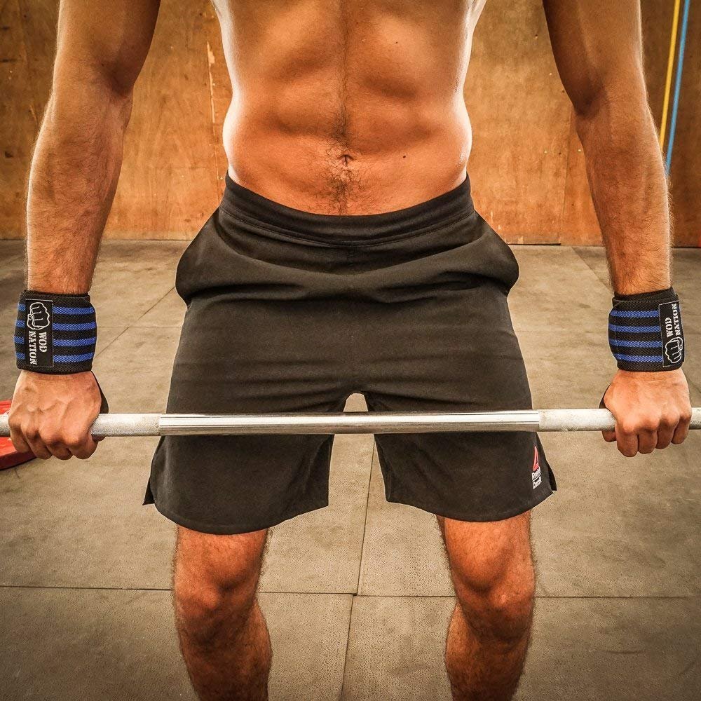 WOD Nation Wrist Wraps for Weightlifting, 12β Professional Gym Wrist Straps w/Thumb Loop Men & Women, Wrist Support Wraps for Strength Training, Powerlifting & Bodybuilding (Black/DK Blue)