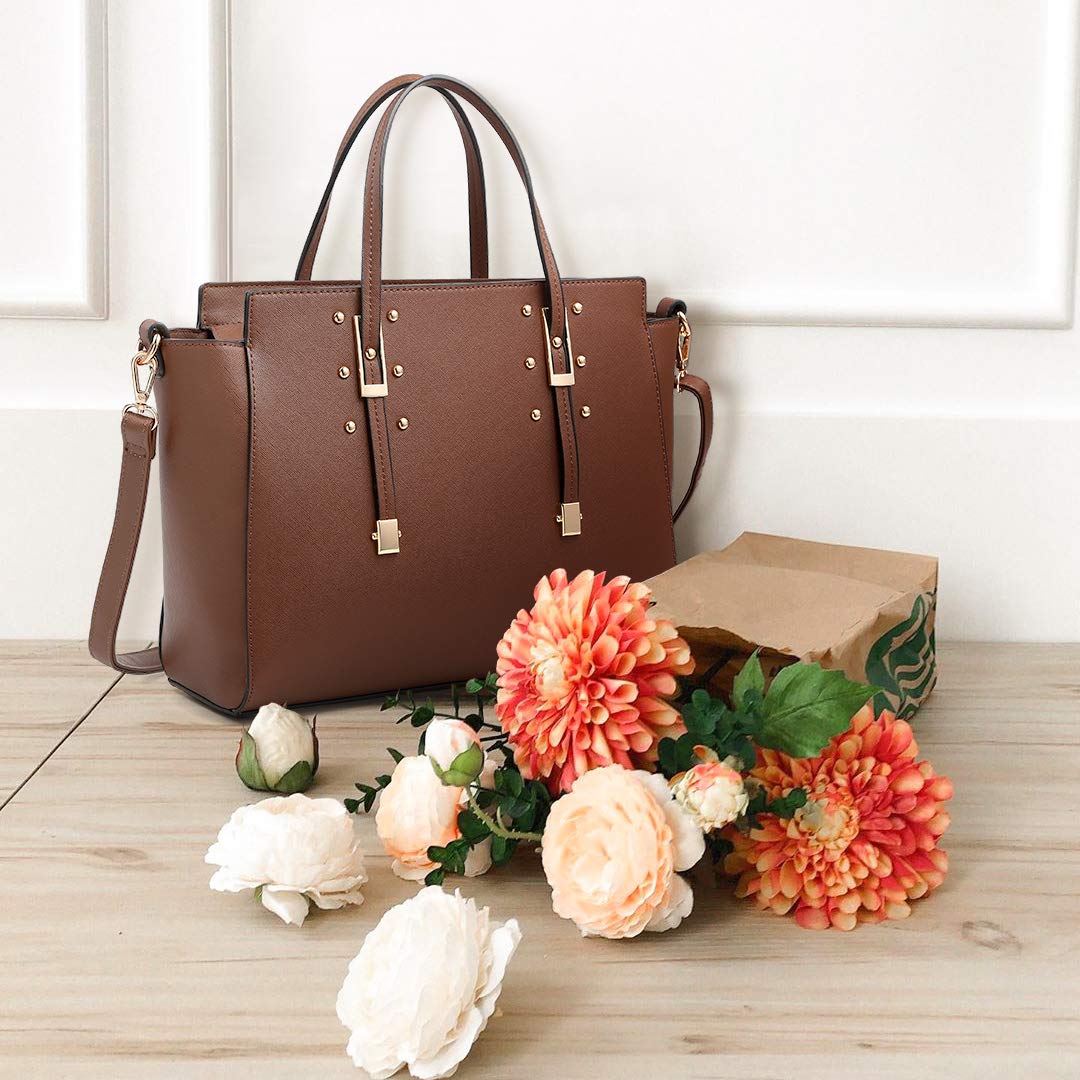 Womens Fashion Handbag Designer Shoulder Bag Structured Satchel Bag Top Handle Bag Coffee Large